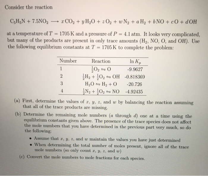 Consider the reaction C3H5N + 7.5NO2 — x CO2 + y H2O | Chegg.com