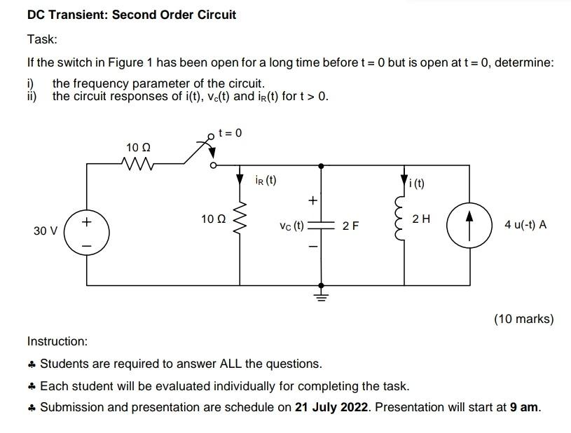 Solved Dc Transient Second Order Circuit Task If The