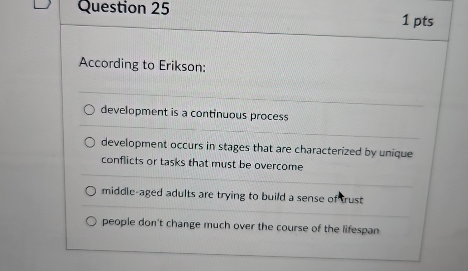 Solved Question 251 ﻿ptsAccording to Erikson:development is | Chegg.com
