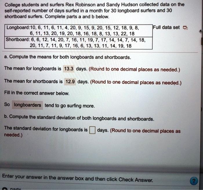 Solved College students and surfers Rex Robinson and Sandy | Chegg.com
