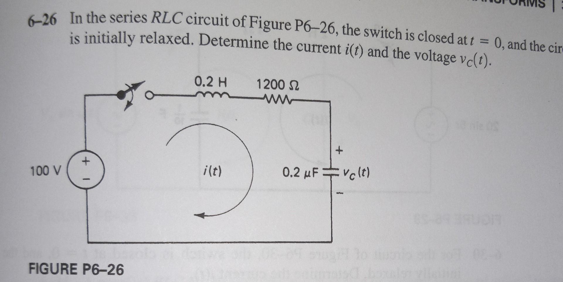 Solved 6-26 In the series RLC circuit of Figure P6–26, the | Chegg.com