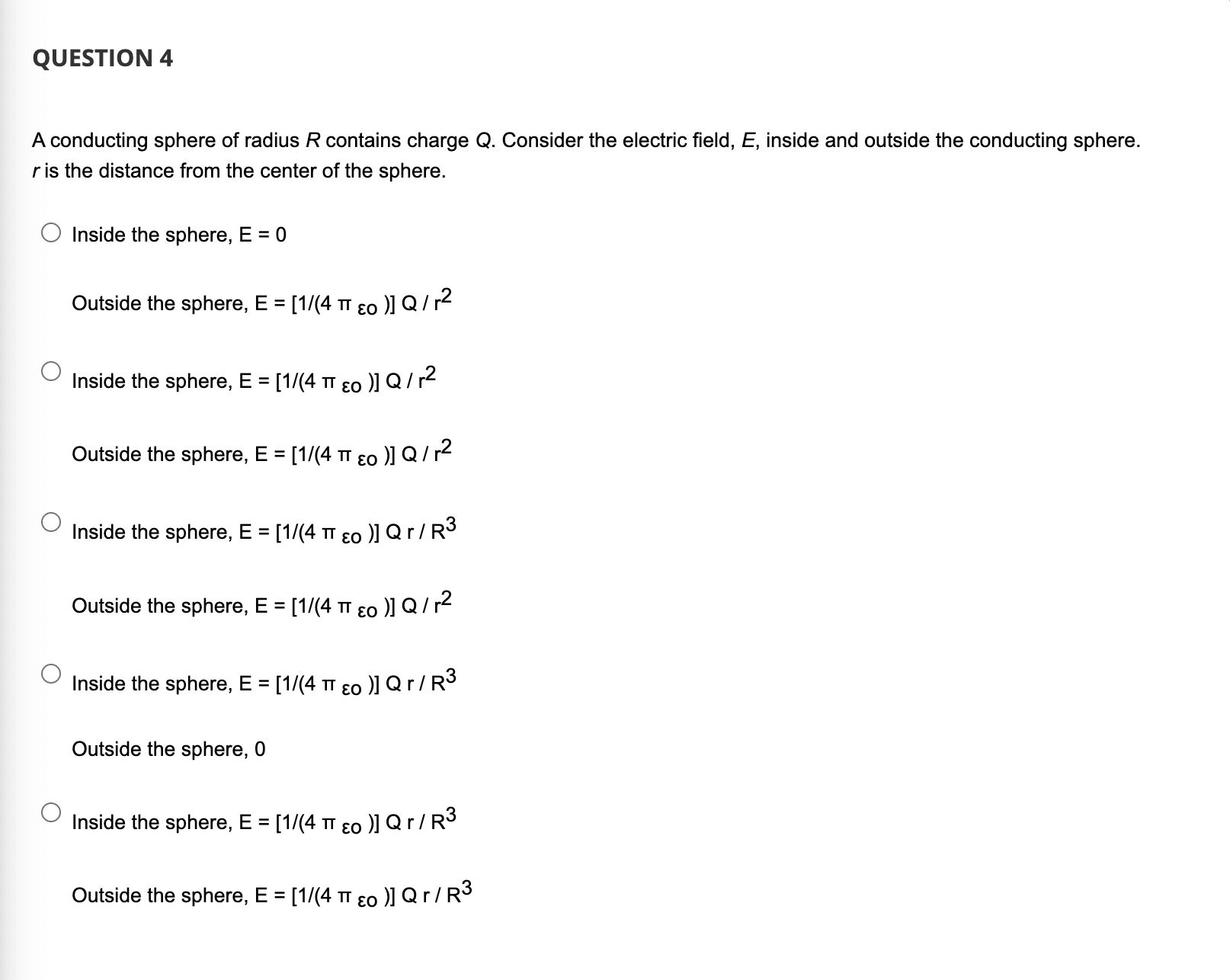 Solved QUESTION 4A conducting sphere of radius R ﻿contains | Chegg.com