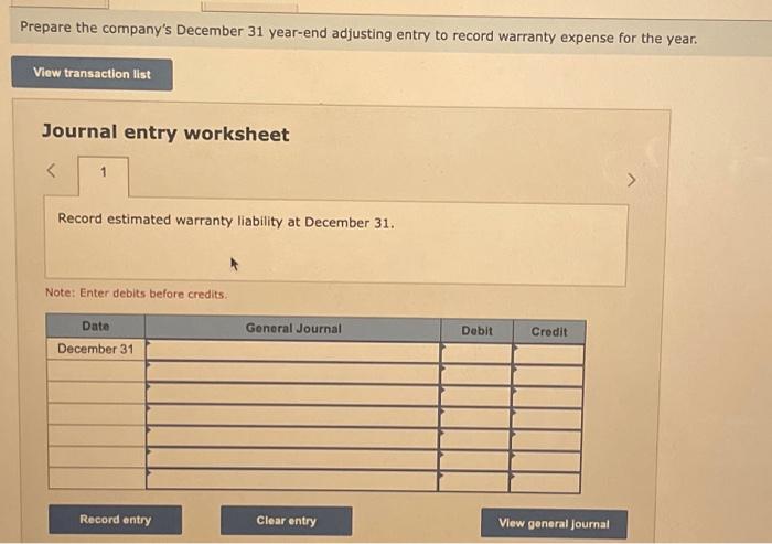 Solved Prepare the December 31 year-end journal entry(les) | Chegg.com