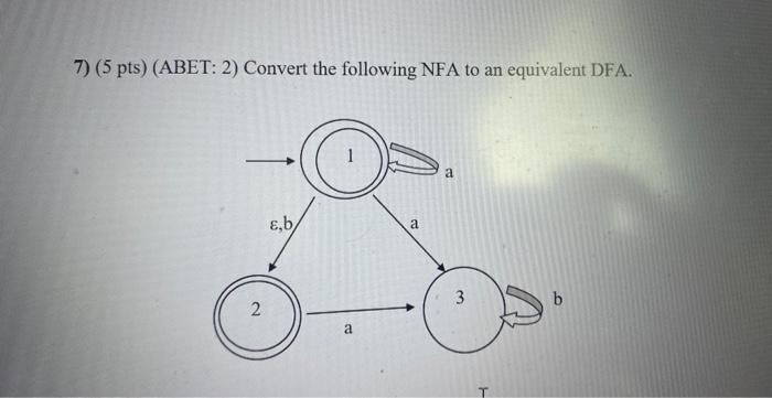 Solved 7) (5 pts) (ABET: 2) Convert the following NFA to an | Chegg.com
