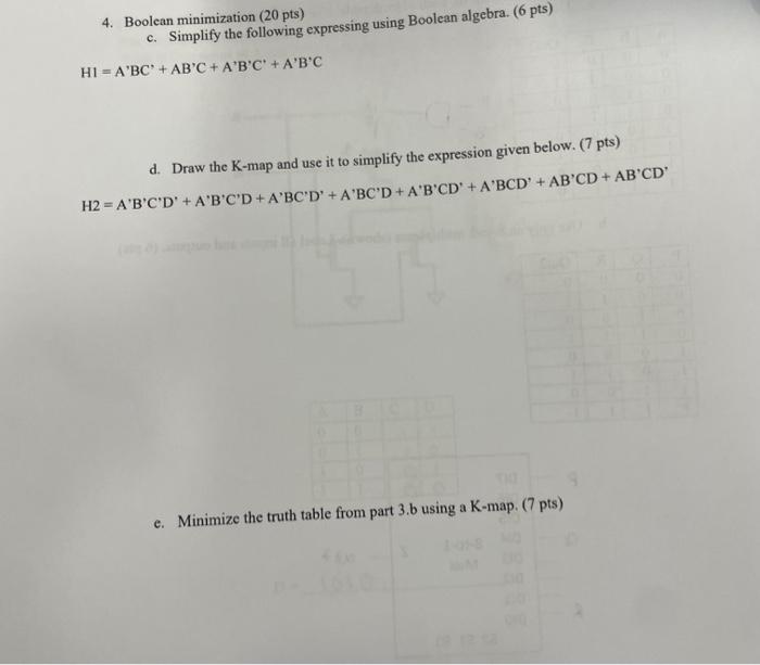 Solved 4 Boolean Minimization 20pts C Simplify The