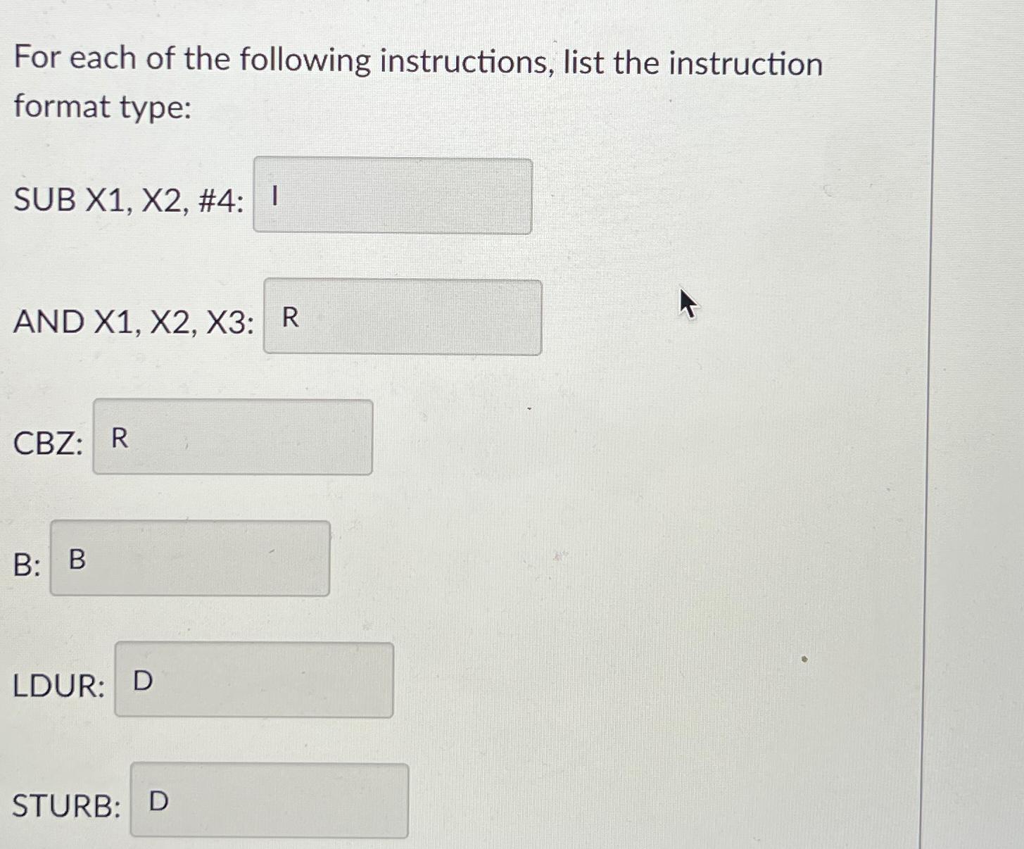 Solved For each of the following instructions, list the | Chegg.com