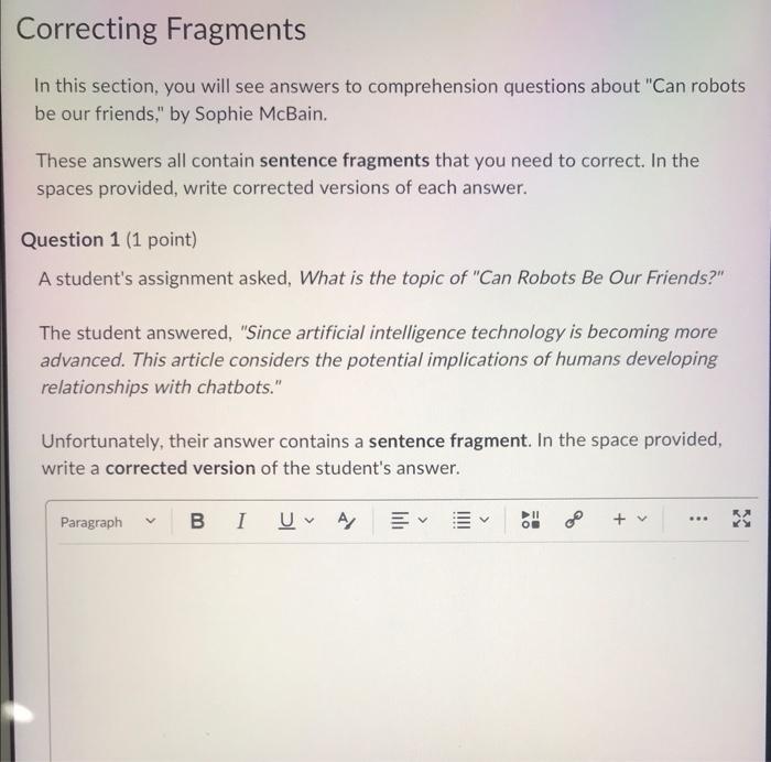 Correcting Fragments In this section, you will see | Chegg.com