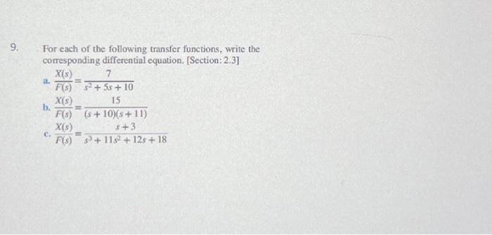 Solved 9. For each of the following transfer functions, | Chegg.com