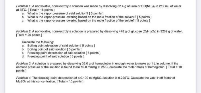 Solved Problem 1: A nonvolatile, nonelectrolyte solution was | Chegg.com