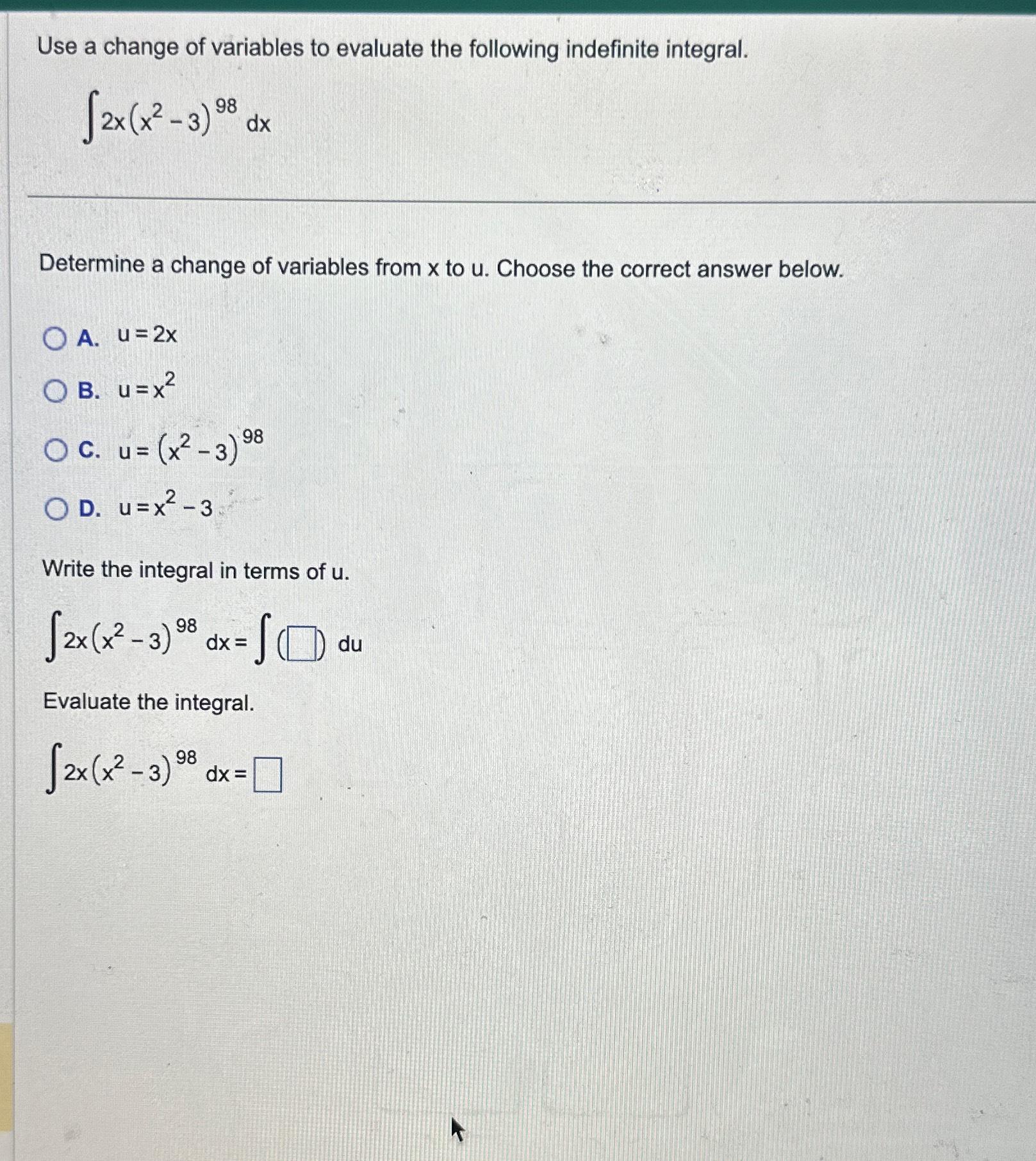 Solved Use a change of variables to evaluate the following | Chegg.com