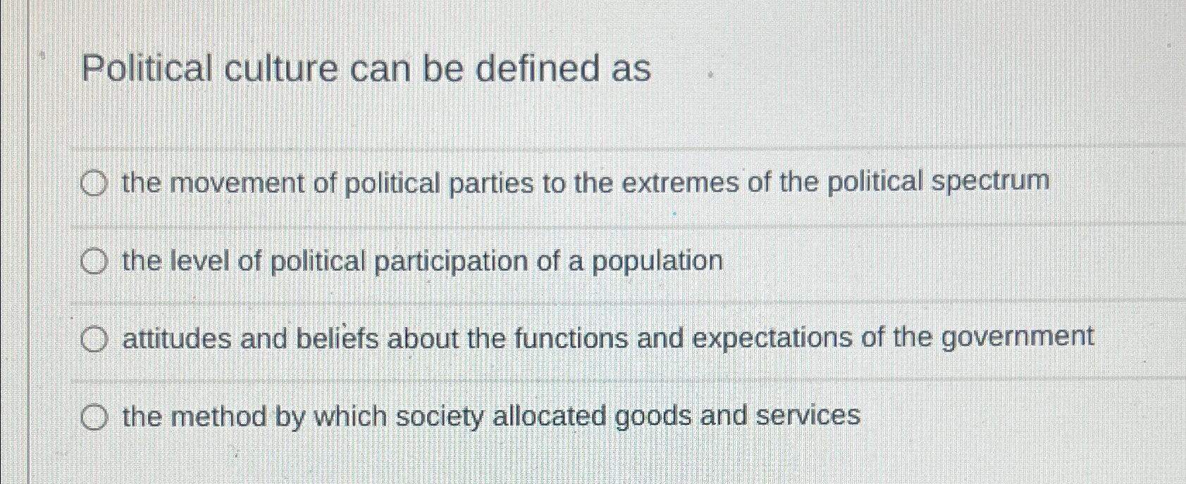 Solved Political culture can be defined asthe movement of | Chegg.com