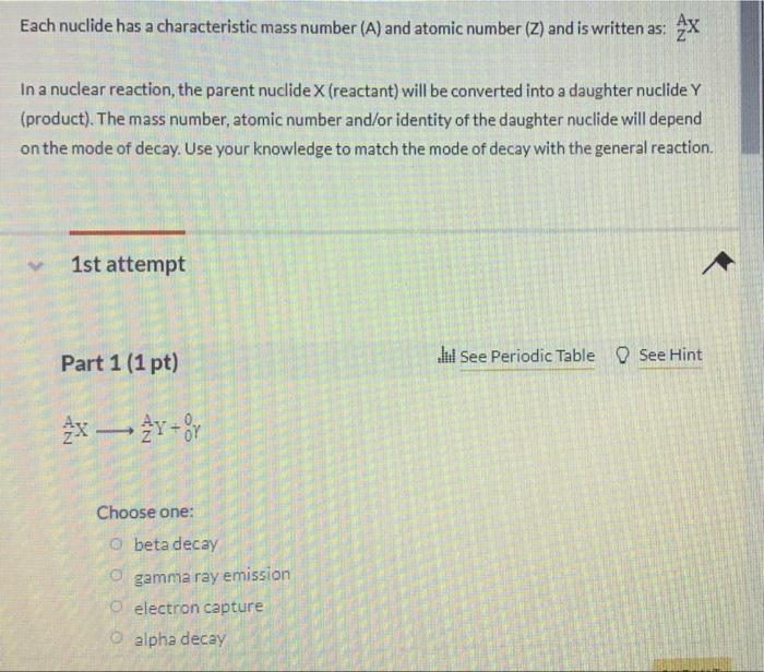 Solved Each nuclide has a characteristic mass number (A) and | Chegg.com
