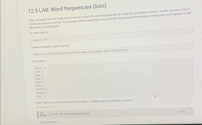 Solved 12 9 LAB Word Frequencies lists Write A Program Chegg