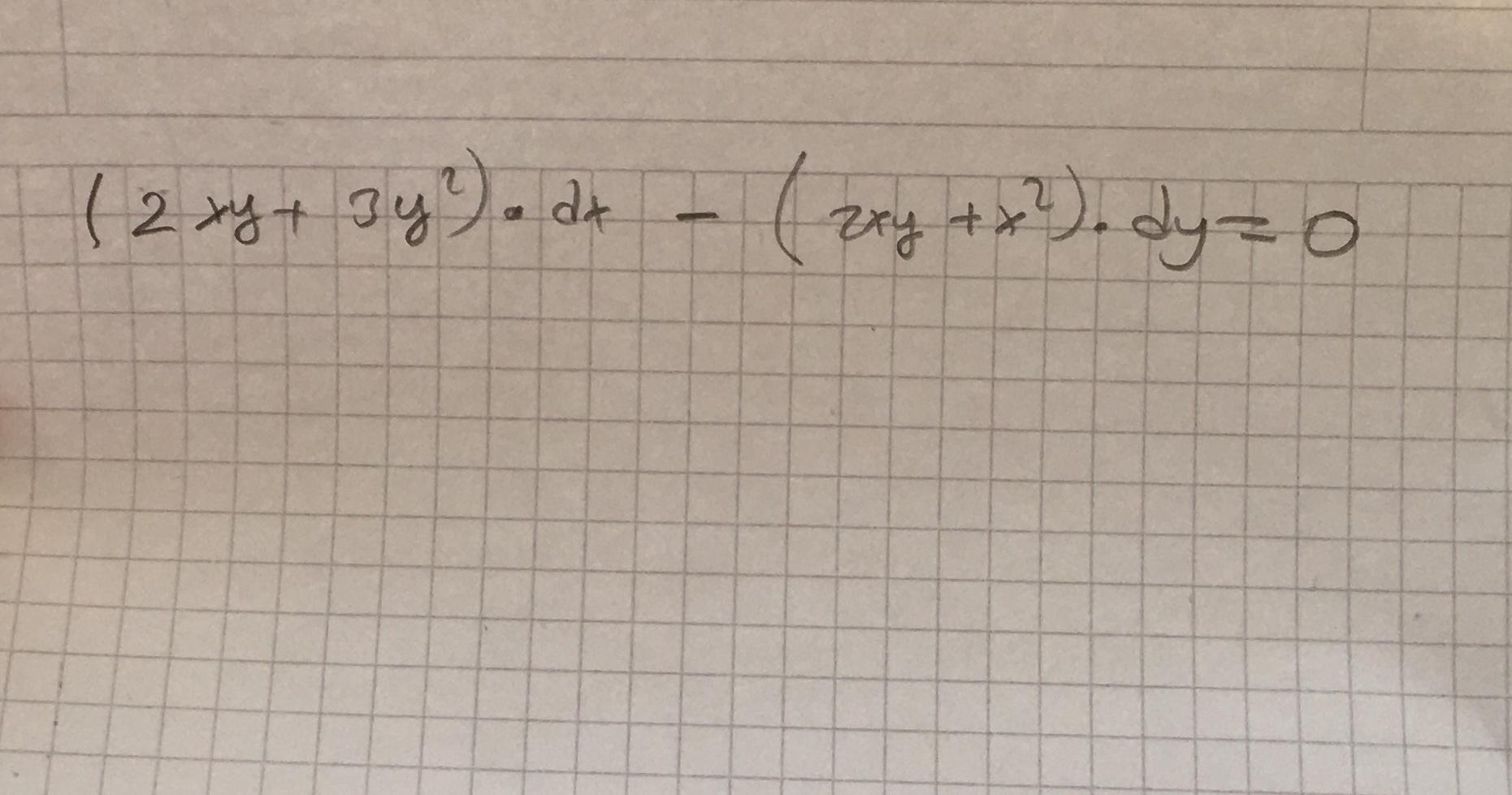 Solved (2xy+3y2)*dx-(2xy+x2)*dy=0 | Chegg.com