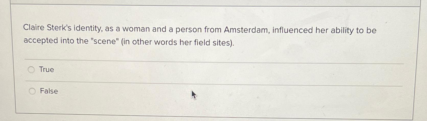 Solved Claire Sterk's identity, as a woman and a person from | Chegg.com