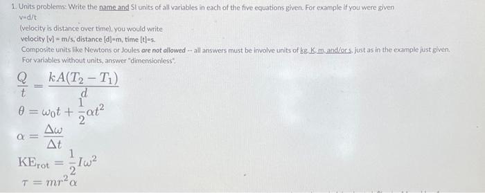 Solved 1. Units problems: Write the name and Sl units of all | Chegg.com