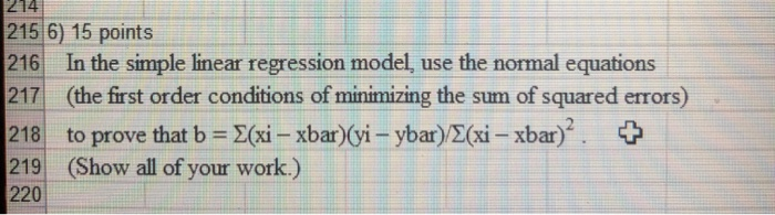 Solved 214 215 6) 15 points 216 In the simple linear | Chegg.com