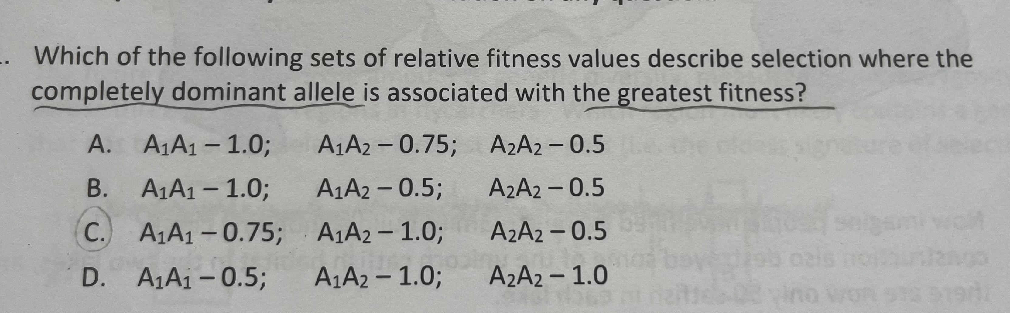 Solved Which of the following sets of relative fitness | Chegg.com