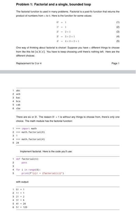 Solved Problem 1: Factorial and a single, bounded loop The | Chegg.com