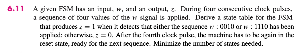 Solved 6.11 ﻿A given FSM has an input, w, ﻿and an output, z. | Chegg.com