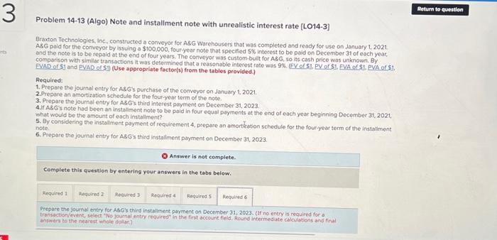Problem 14-13 (Algo) Note and installment note with | Chegg.com