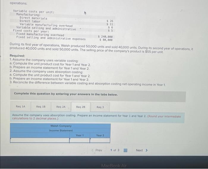 Solved Nalsh Company manufactures and sells one product. The | Chegg.com