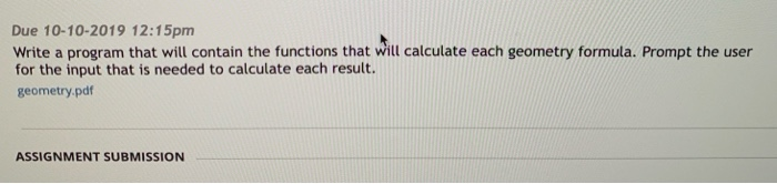 Solved Due 10-10-2019 12:15pm Write a program that will | Chegg.com
