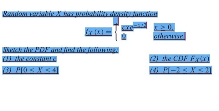 Solved Random variable X has probability density function | Chegg.com