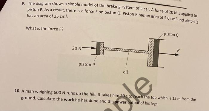 Solved 9. The diagram shows a simple model of the braking | Chegg.com