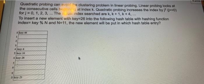 Solved Quadratic probing can avoid the clustering problem in | Chegg.com