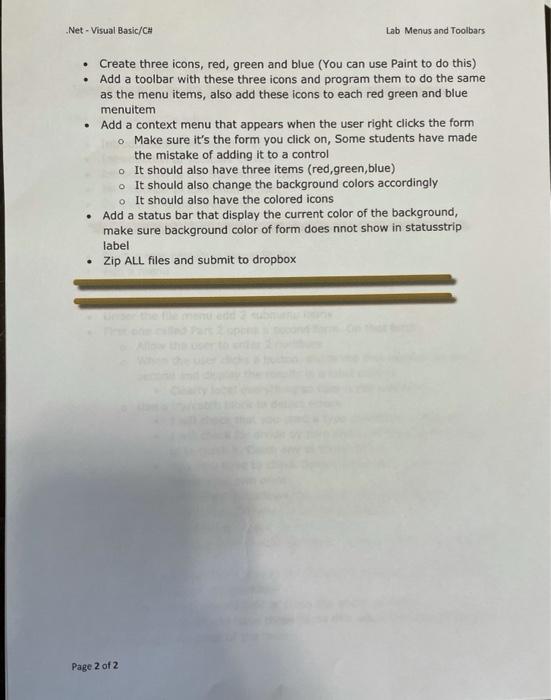 Solved .Net - Visual Basic/C# Lab Menus and Toolbars Lab - | Chegg.com
