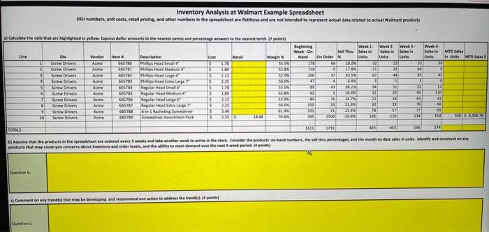 Inventory Analysis at Walmart Example Spreadsheet | Chegg.com