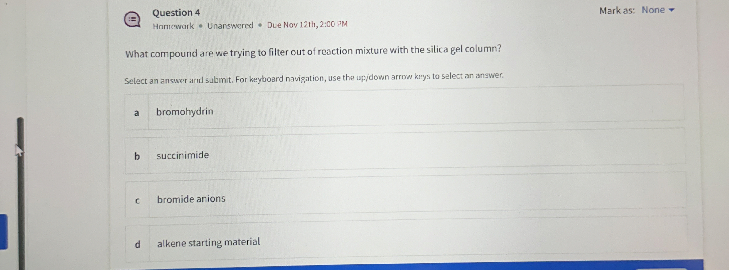 High Quality SOLUTION Question 4Mark as: NoneHomeworkUnansweredDue Nov | Chegg.com