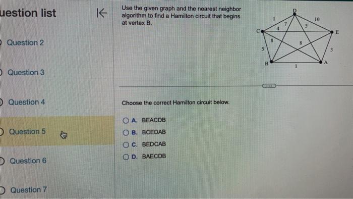 Solved Use the given graph and the nearest neighbor | Chegg.com
