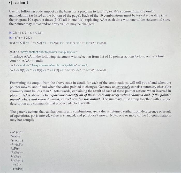Solved cout « "Array content prior to pointer | Chegg.com