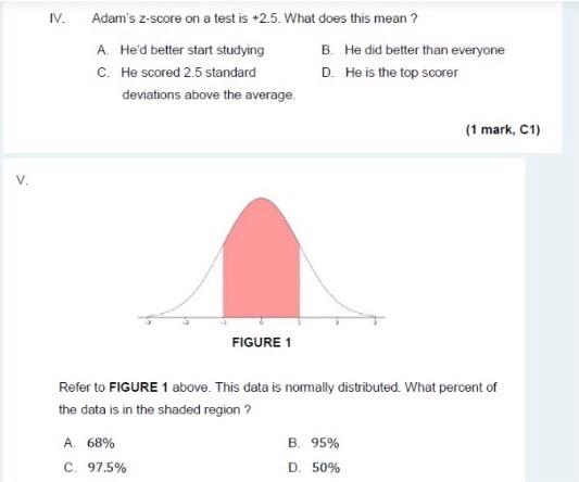 Solved IV. Adam's Z-score on a test is +2.5. What does this | Chegg.com