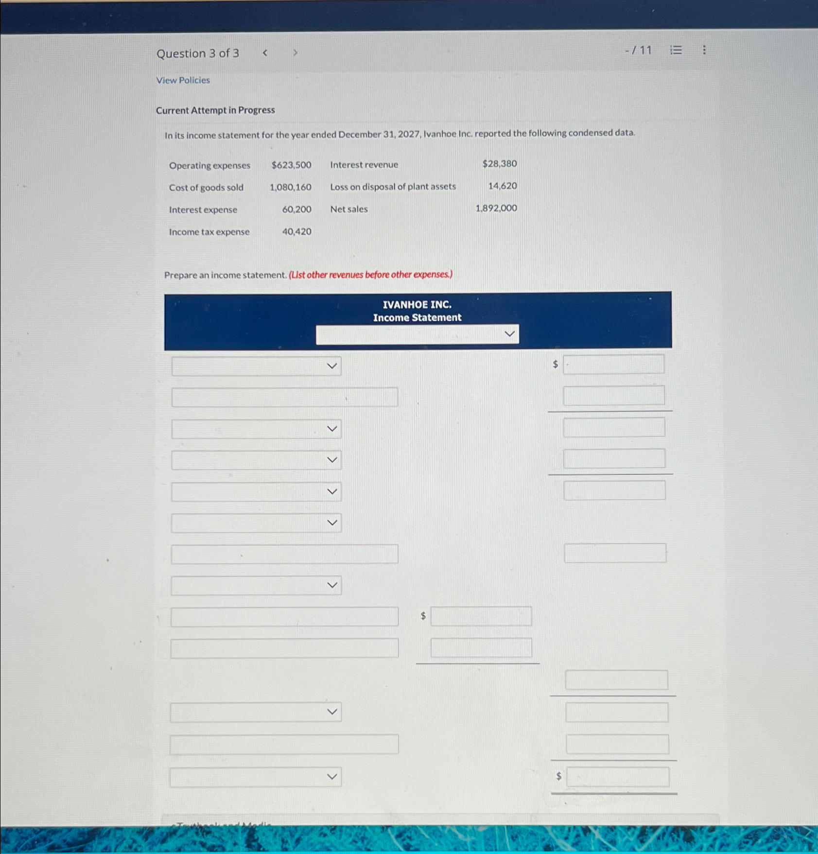 Solved Question 3 ﻿of 3-11View PoliciesCurrent Attempt in | Chegg.com