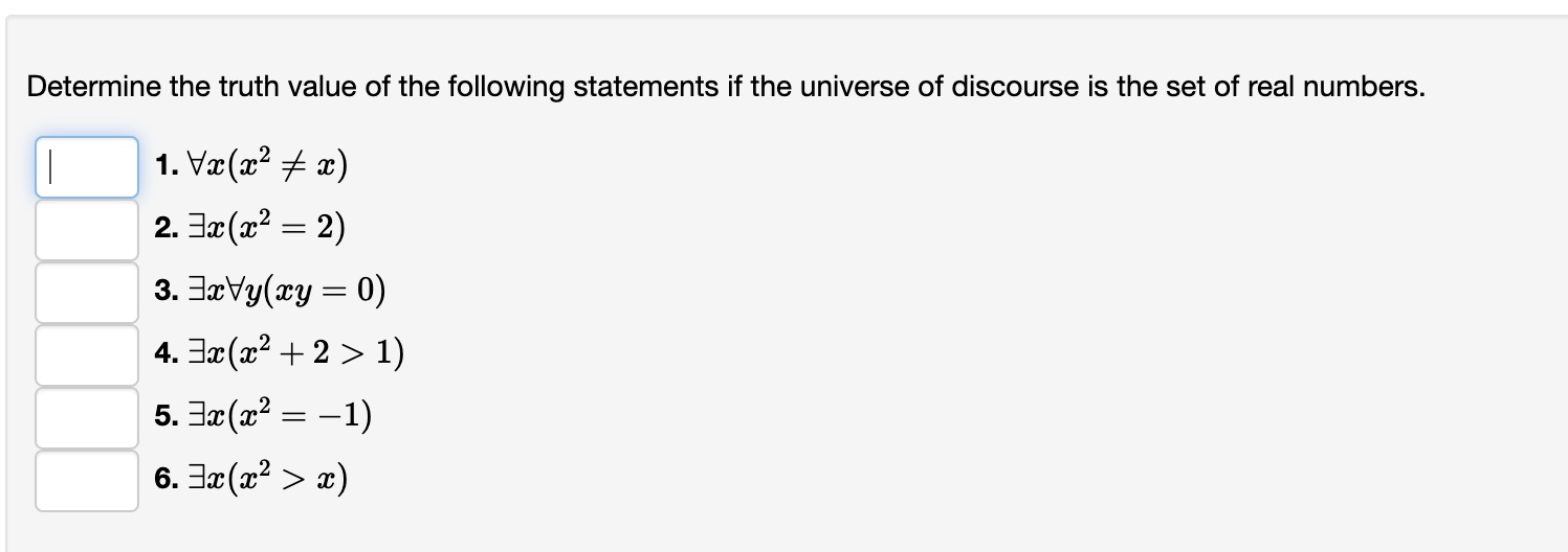 Solved Determine the truth value of the following statements | Chegg.com