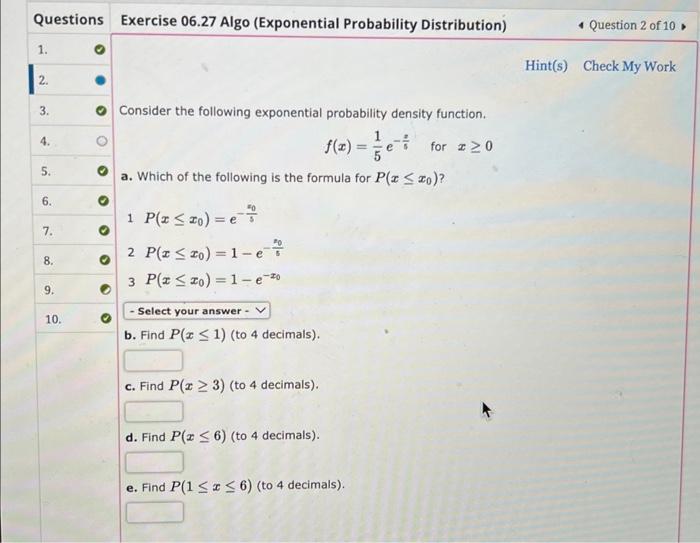 Solved Consider the following exponential probability | Chegg.com