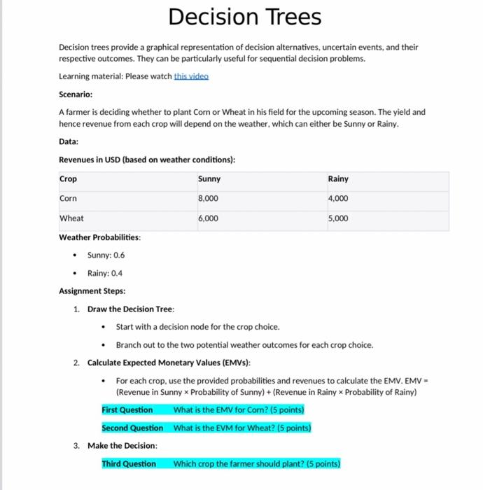 Solved Decision Trees Decision trees provide a graphical | Chegg.com