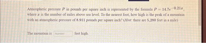 Solved Atmospheric pressure P in pounds per square inch is | Chegg.com