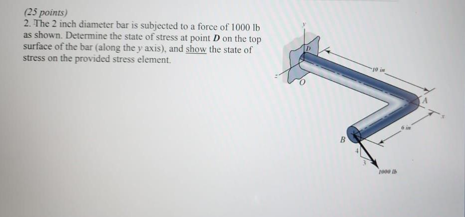 Solved (25 points) 2. The 2 inch diameter bar is subjected | Chegg.com