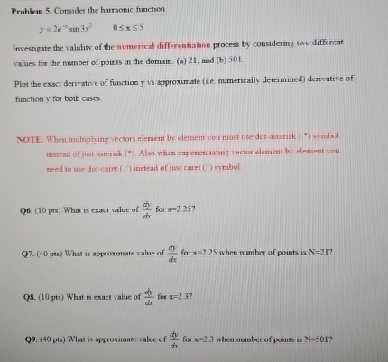 Solved USE MATLAB PLEASE Problem 5, ﻿Consider the harmonic | Chegg.com