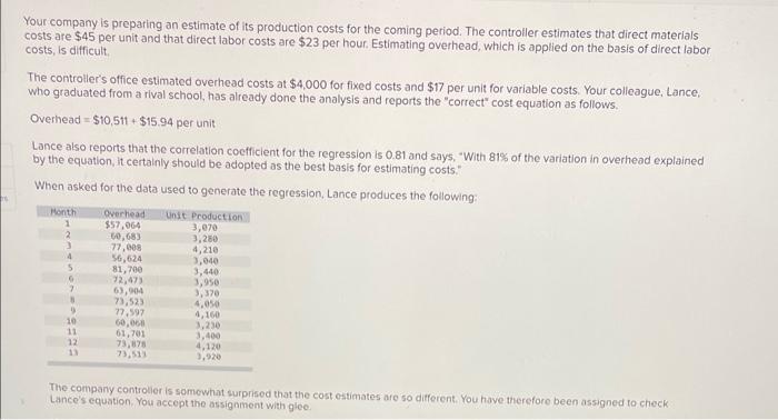 Solved Your company is preparing an estimate of its | Chegg.com