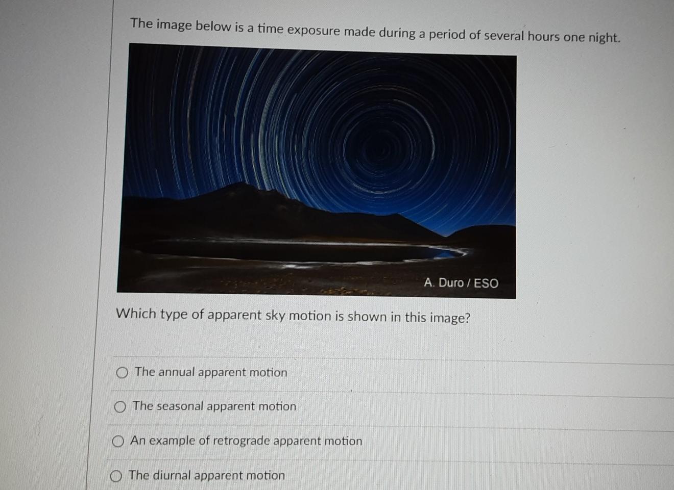 Solved The image below is a time exposure made during a | Chegg.com