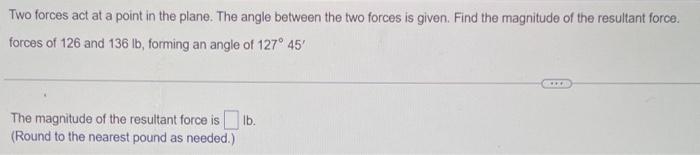 Solved Two forces act at a point in the plane. The angle | Chegg.com