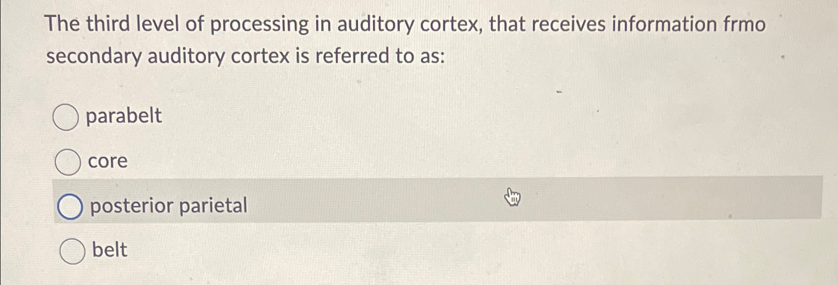 Solved The third level of processing in auditory cortex, | Chegg.com