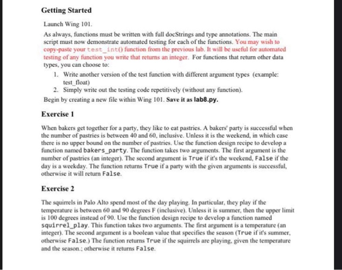 Solved Getting Started Launch Wing 101 As always, functions | Chegg.com