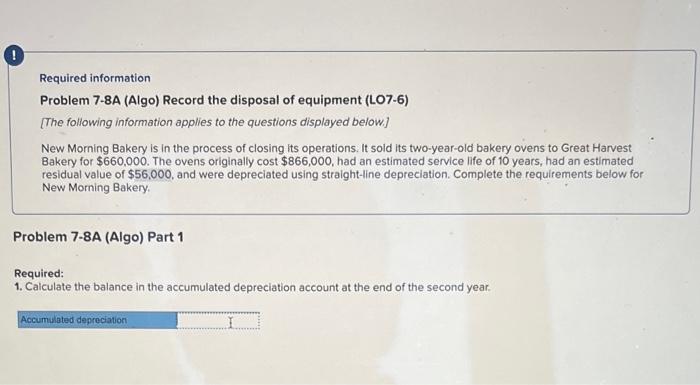 Solved Required information Problem 7-8A (Algo) Record the | Chegg.com