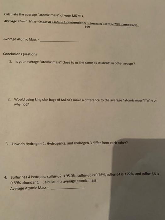 Solved Lab #3 Isotopes Lab Introduction Isotopes are atoms | Chegg.com